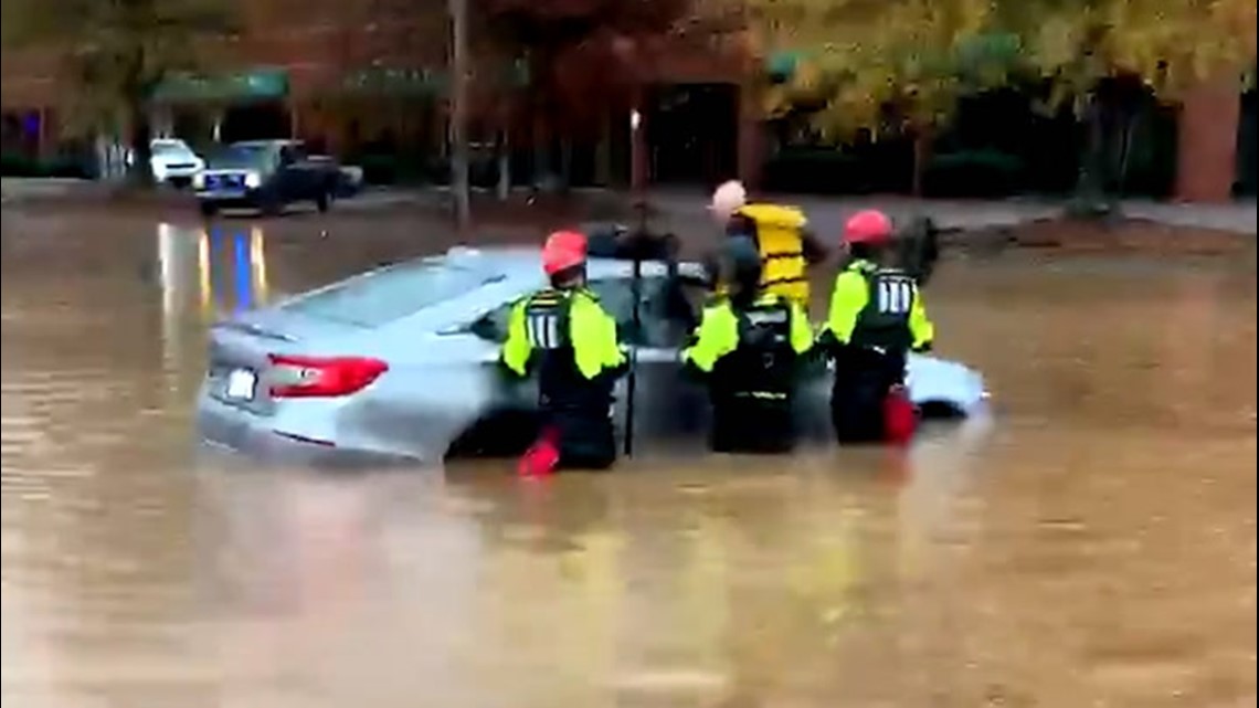 Rescue team frees man trapped inside flooded car | kcentv.com