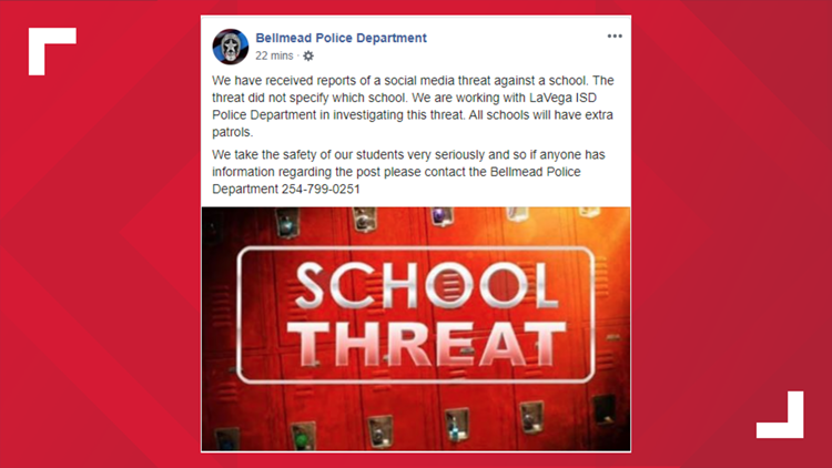 Bellmead Police investigate threat to 'shoot up' a La Vega ISD | kcentv.com