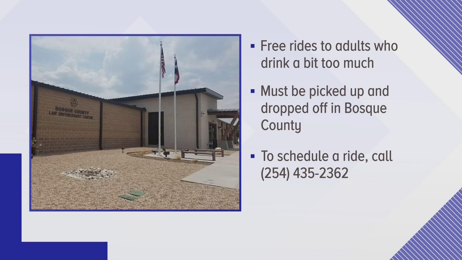Bosque County Sheriff's Office's Operation Blue Taxi program offering free rides on New Year's ...