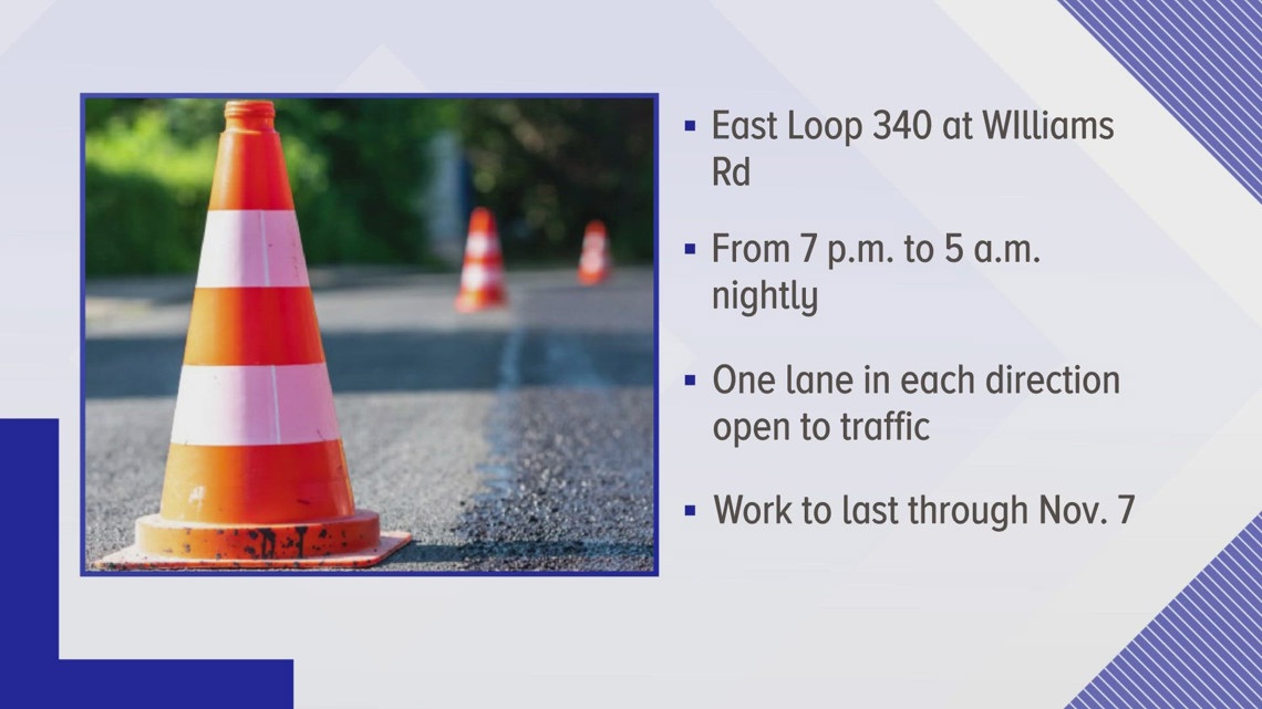 East Loop 340 construction to close lanes nightly in Waco | kcentv.com