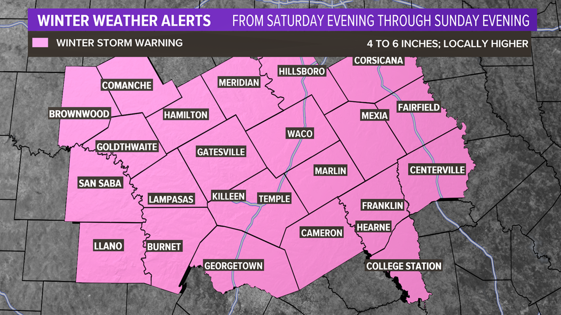 4 to 6 inches of snow possible in Central Texas | kcentv.com