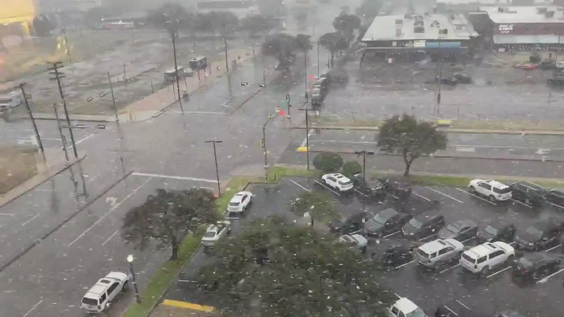 Aerial view of snow falling in Waco | kcentv.com