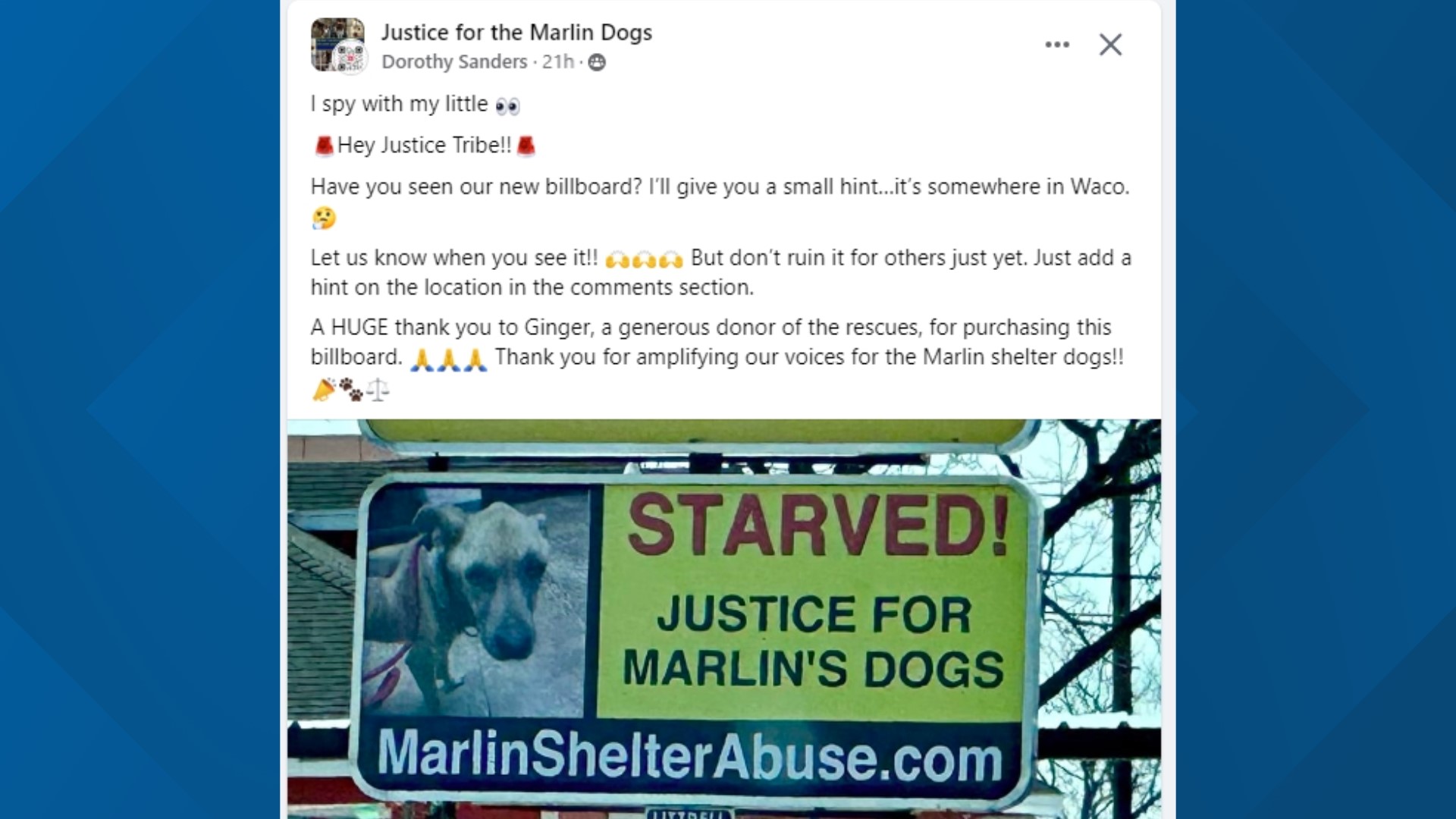 Waco, Tx News | Marlin dogs justice group puts up billboard | kcentv.com