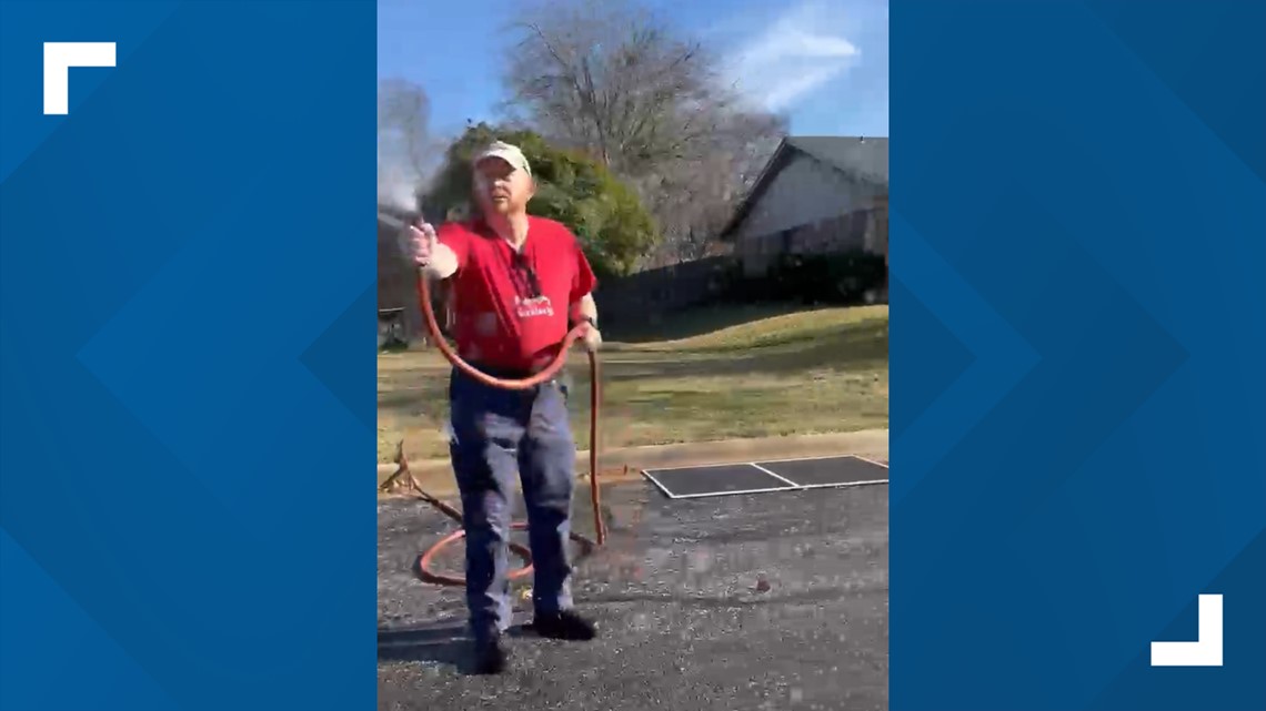 Man gets sprayed in face with water hose by angry man | kcentv.com