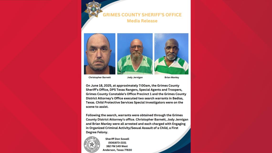 Three arrested in Grimes County for sexual assault of child | kcentv.com
