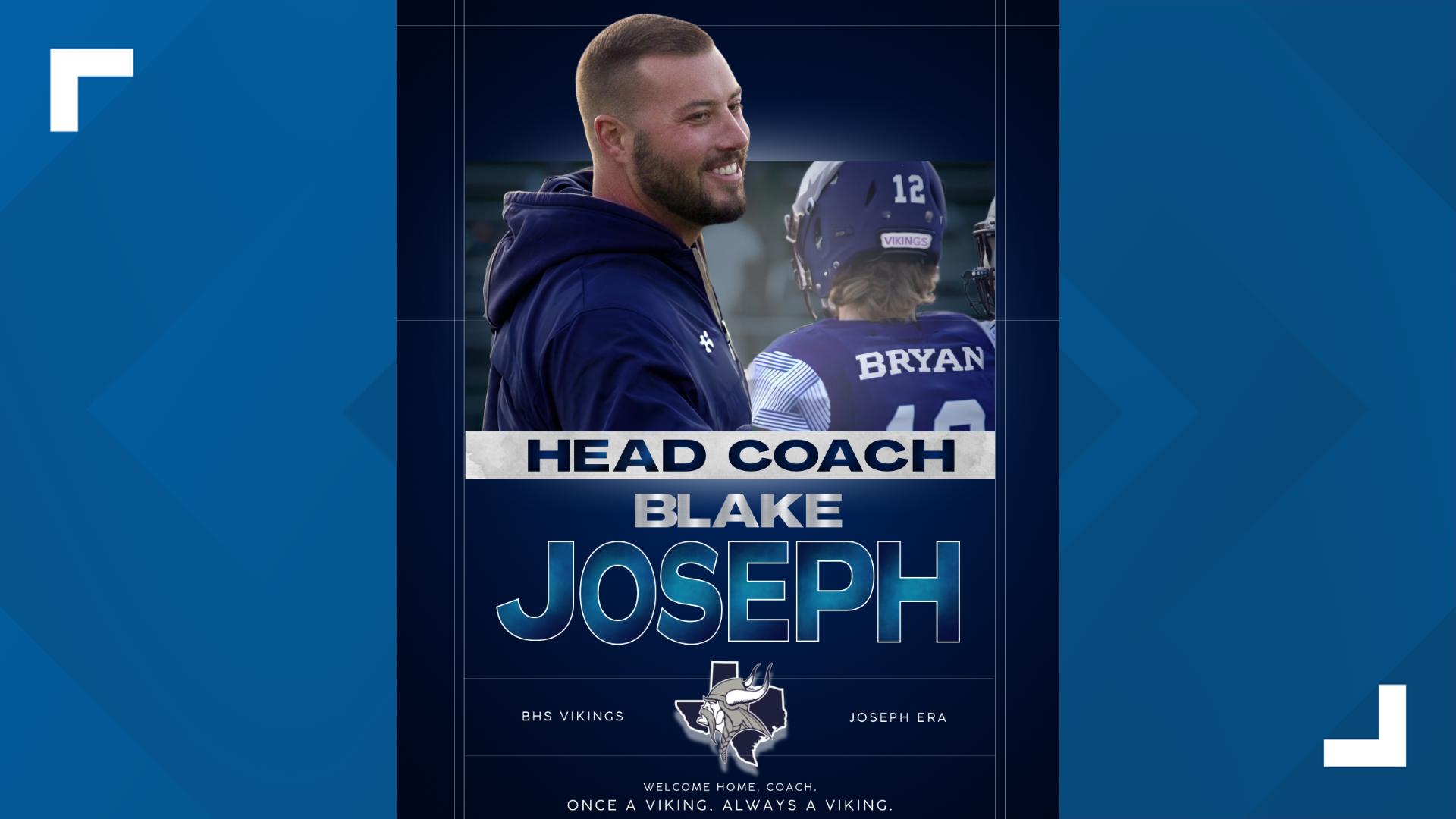 Blake Joseph named as new Bryan High School Head Football Coach ...