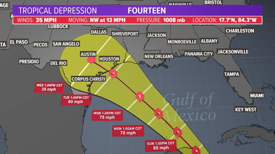 Tropical Storm Laura and Depression 13 track, spaghetti models | kcentv.com