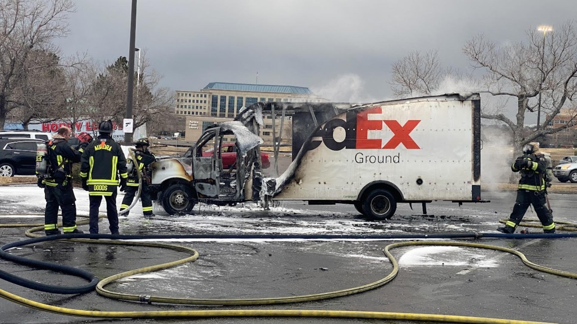 FedEx truck becomes engulfed in flames in Aurora | kcentv.com